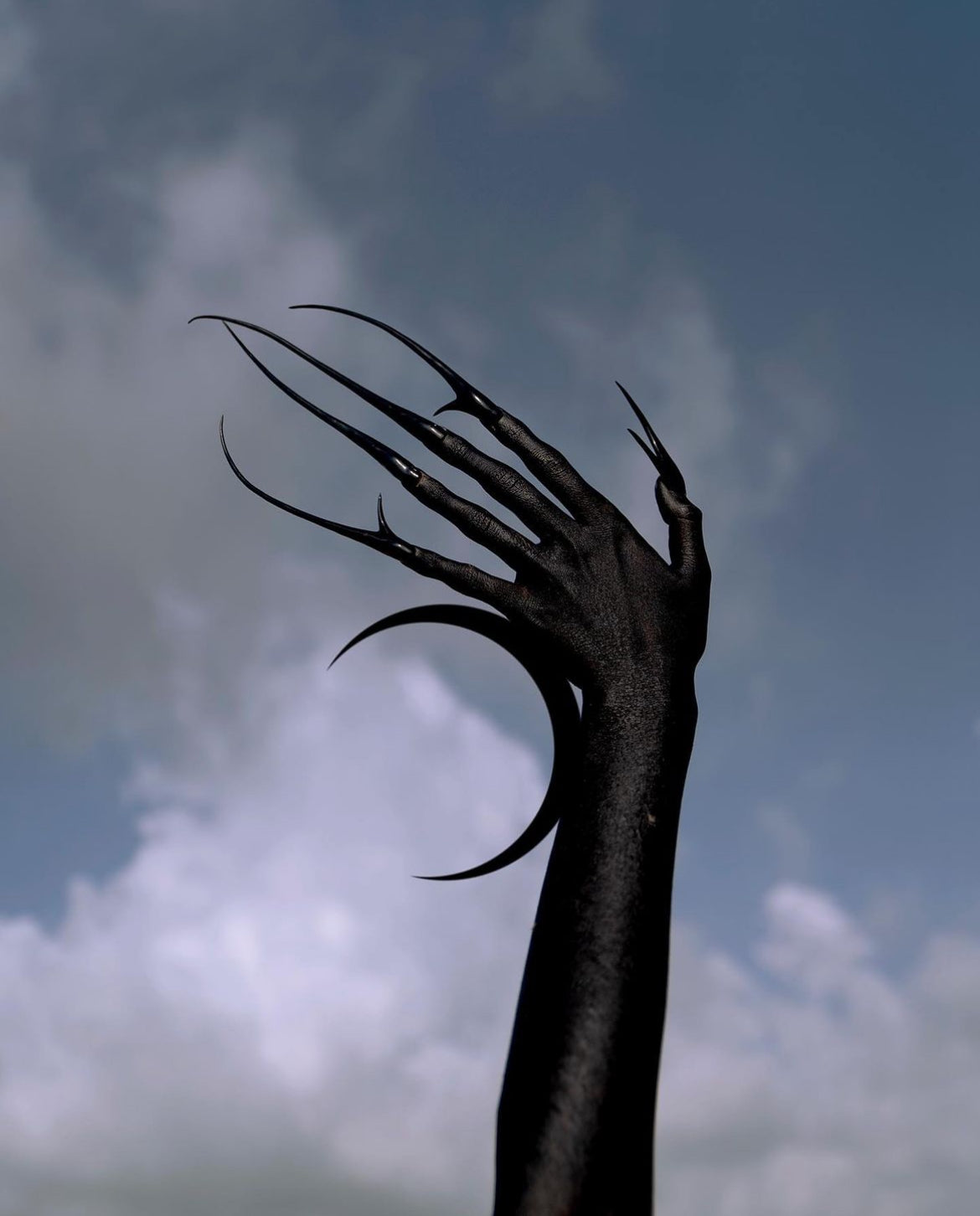 Black Chitin Sculpted Press On Nails (M)