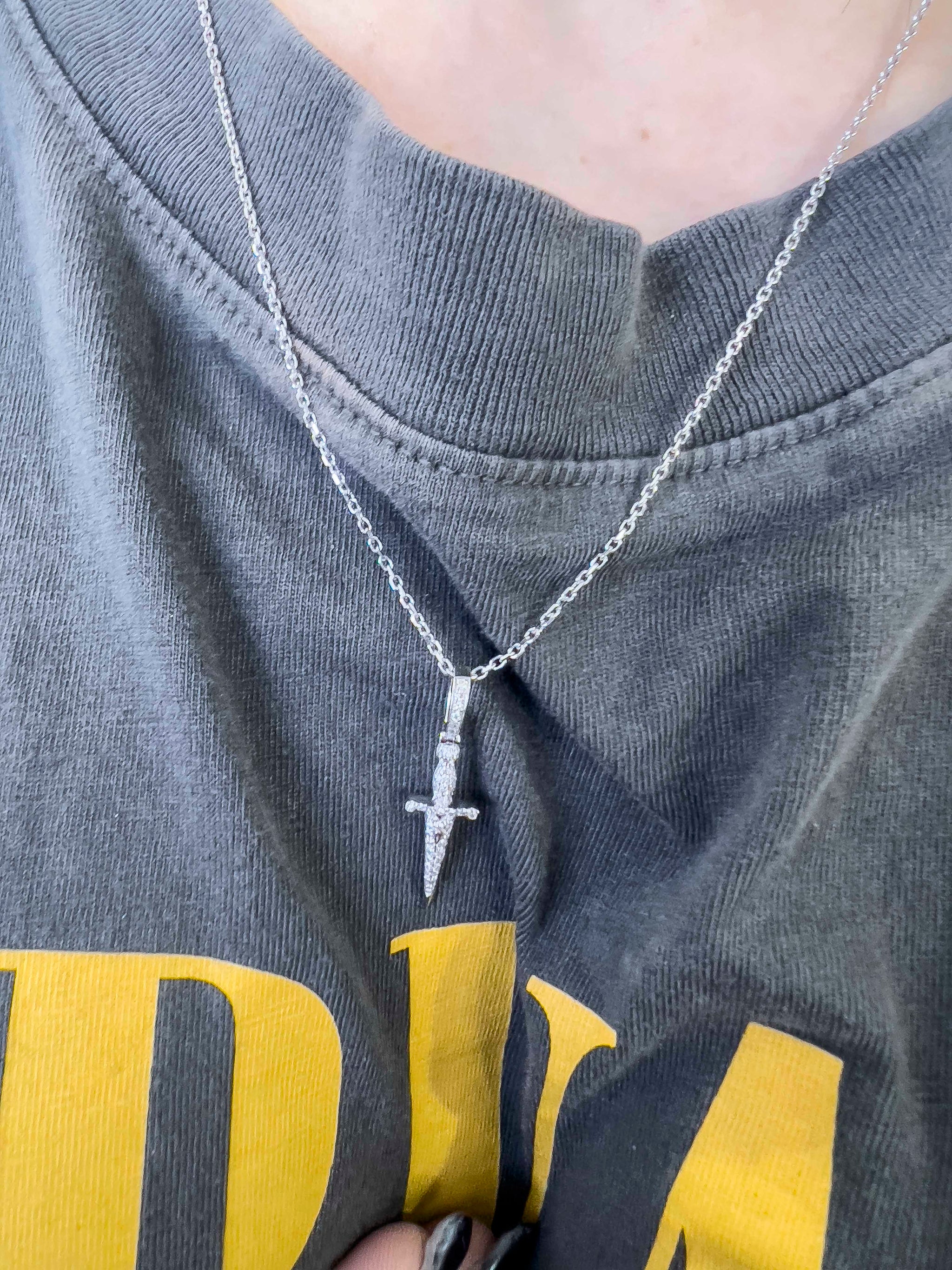 14K Gold & VS1 Diamond Dagger Pendant